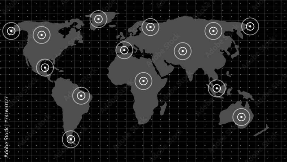 World map with technology radio wave. Network radio wave signal ...