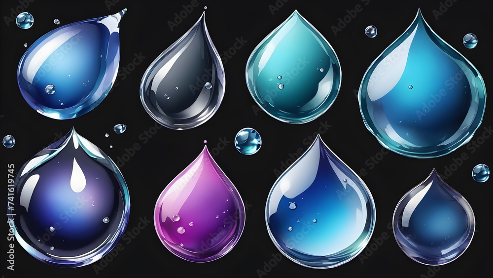 watercolor painted set of water droplets isolated clipart design ...