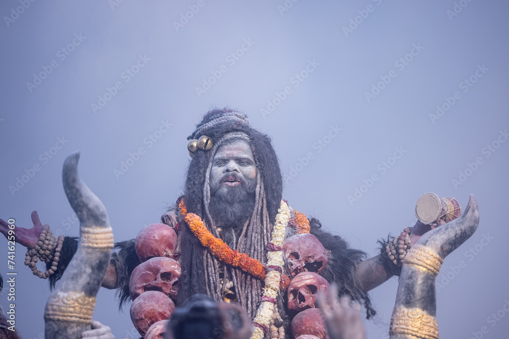 Masan Holi, Portrait of an male artist act as lord shiv with dry ash on ...
