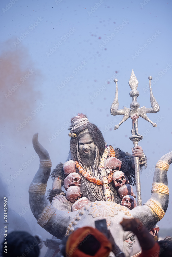 Masan Holi, Portrait of an male artist act as lord shiv with dry ash on ...