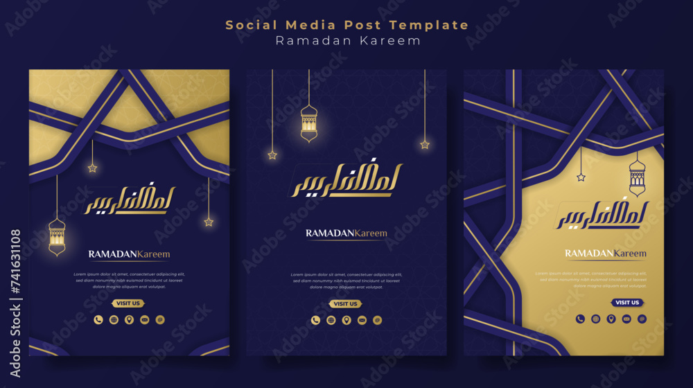 Portrait social media post template with paper cut design in purple and ...