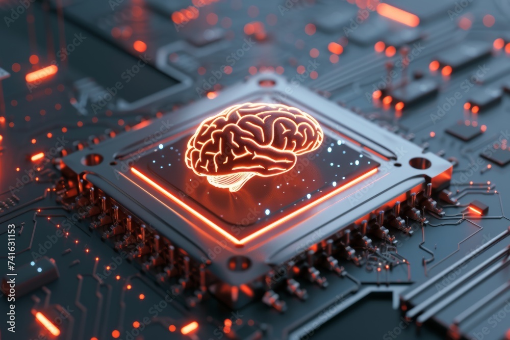 AI Brain Chip nanoscale mechanics. Artificial Intelligence perseverance ...