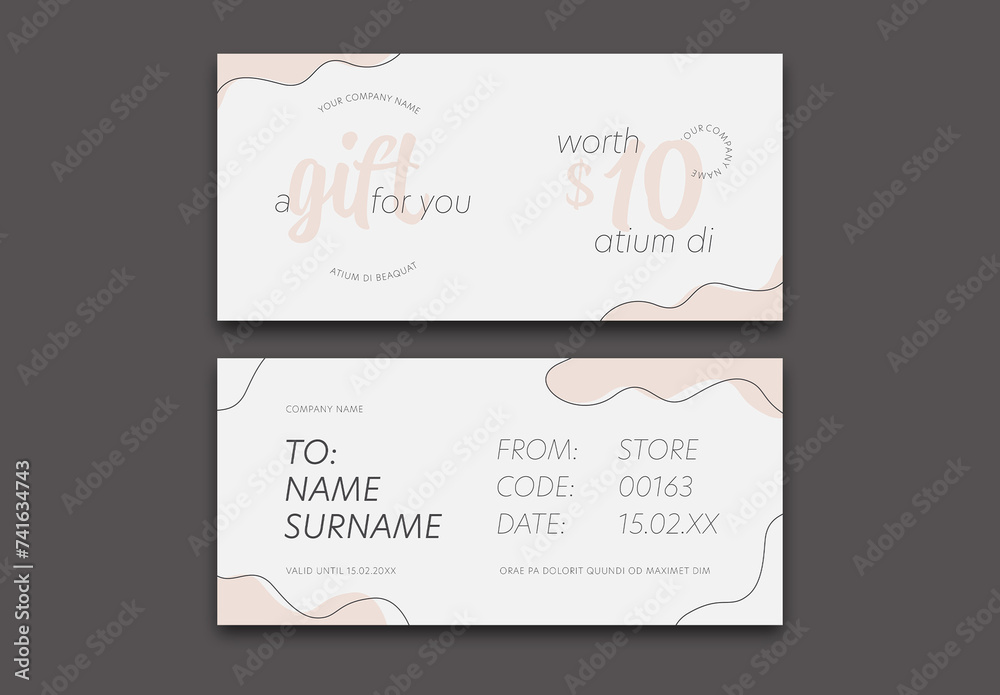 Pastel Gift Card Layout with Brown Accents Stock Template | Adobe Stock