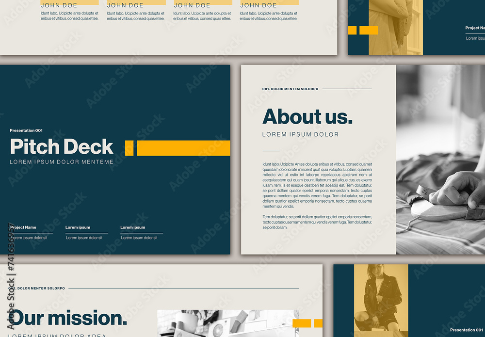 Pitch Deck with Blue and Orange accents Stock Template | Adobe Stock