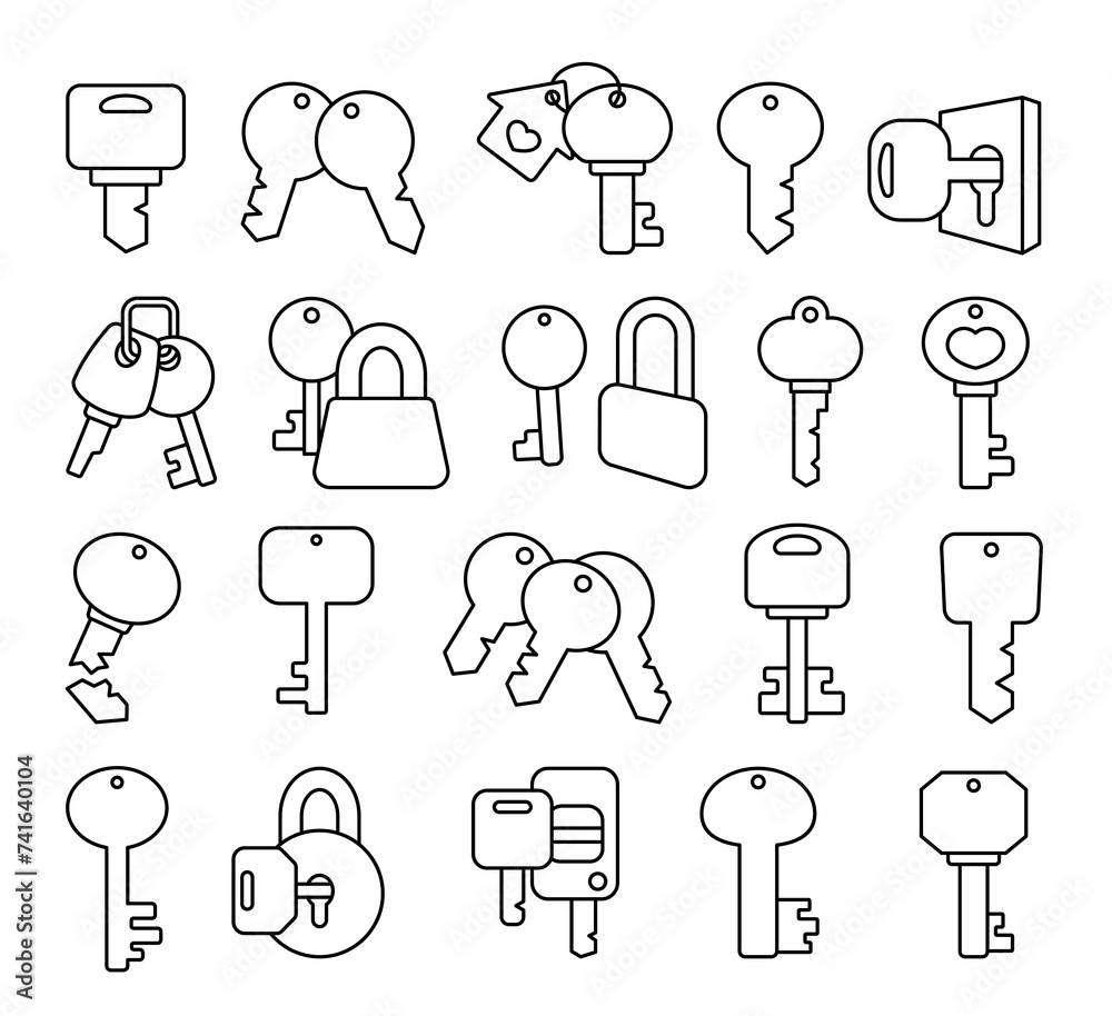 Different keys with keychain. Coloring Page. Home rental, property ...