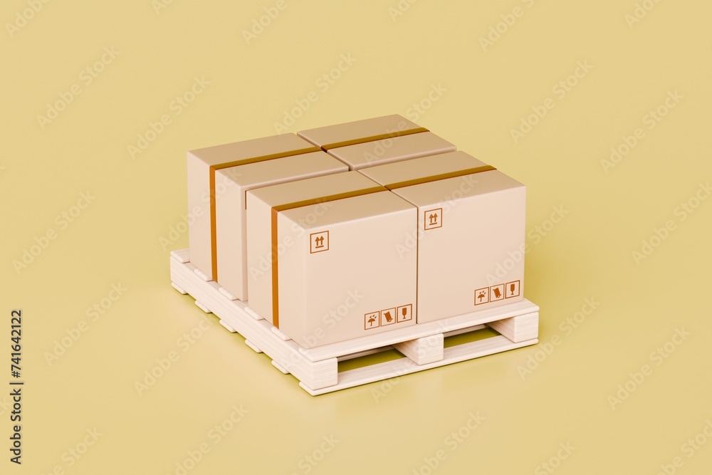 Stack of cardboard boxes on wooden pallet icon. Transportation cargo ...