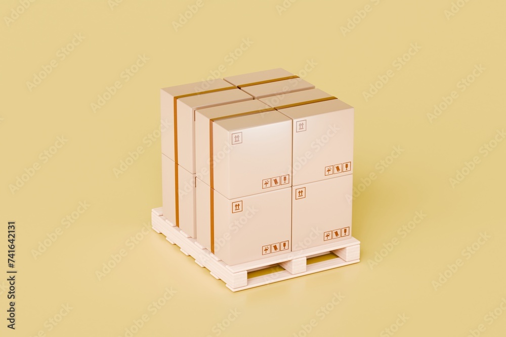 Stack of cardboard boxes on wooden pallet icon. Transportation cargo ...