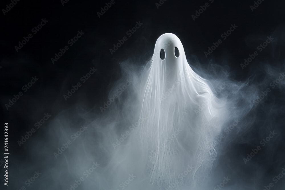 White ghost shape from fog against dark background for Halloween Stock ...