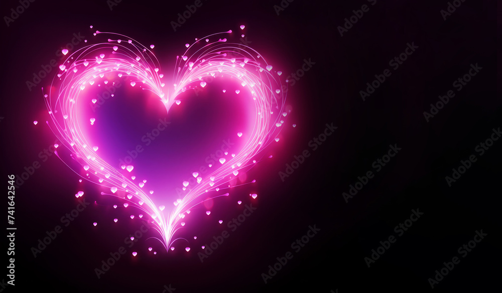 Glowing pink heart with smaller hearts on dark background for Valentine ...
