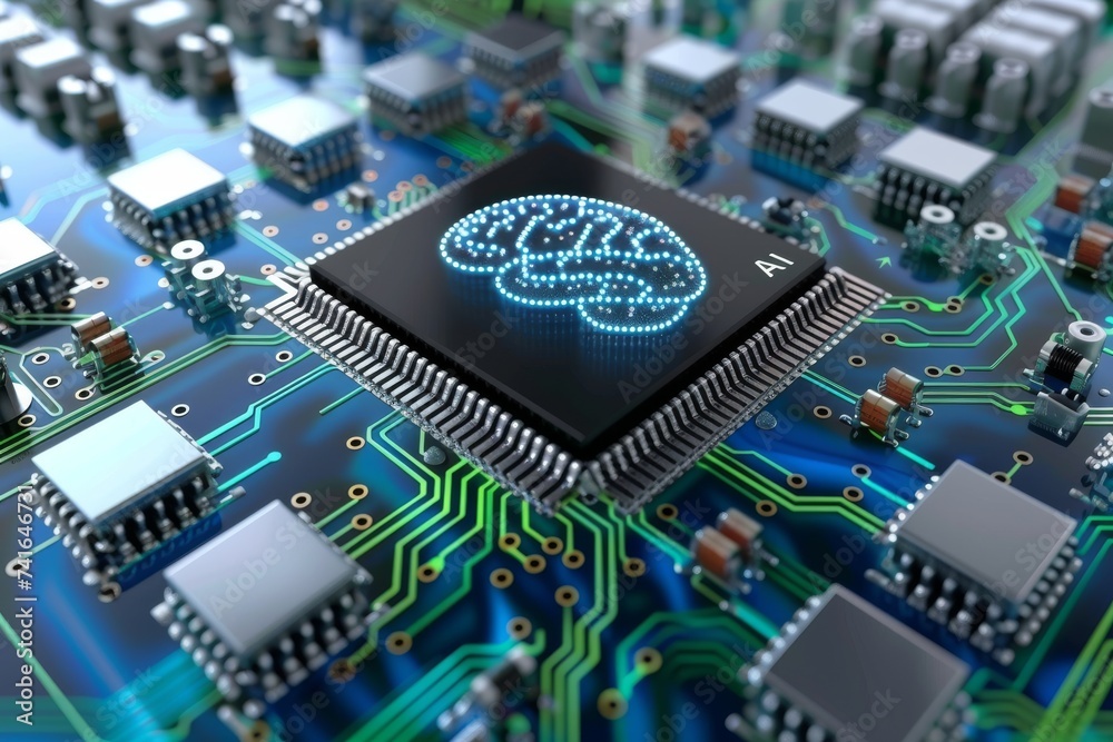 AI Brain Chip digital banking. Artificial Intelligence neon pink ...