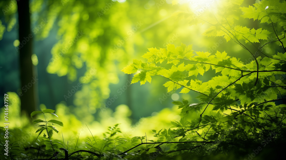 Arrière-plan d'une nature florissante, verte et ensoleillée. Ambiance ...