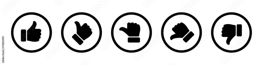 Rating and feedback scale with thumb symbol black circle outline ...