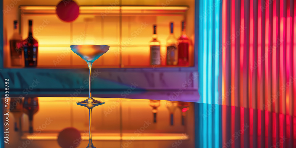 Chic Cocktail Bar Ambiance. Vibrant cocktail glass with alcohol on a ...