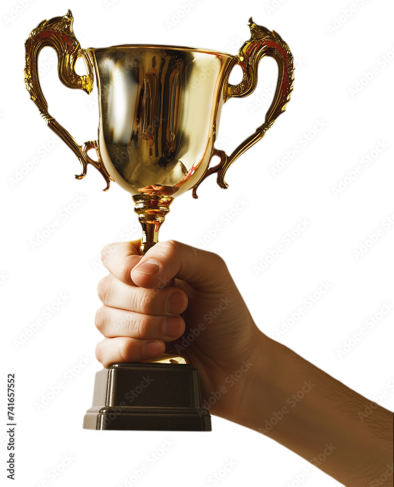 Hand Holding Gold Trophy - Isolated Transparent PNG Stock Photo | Adobe ...