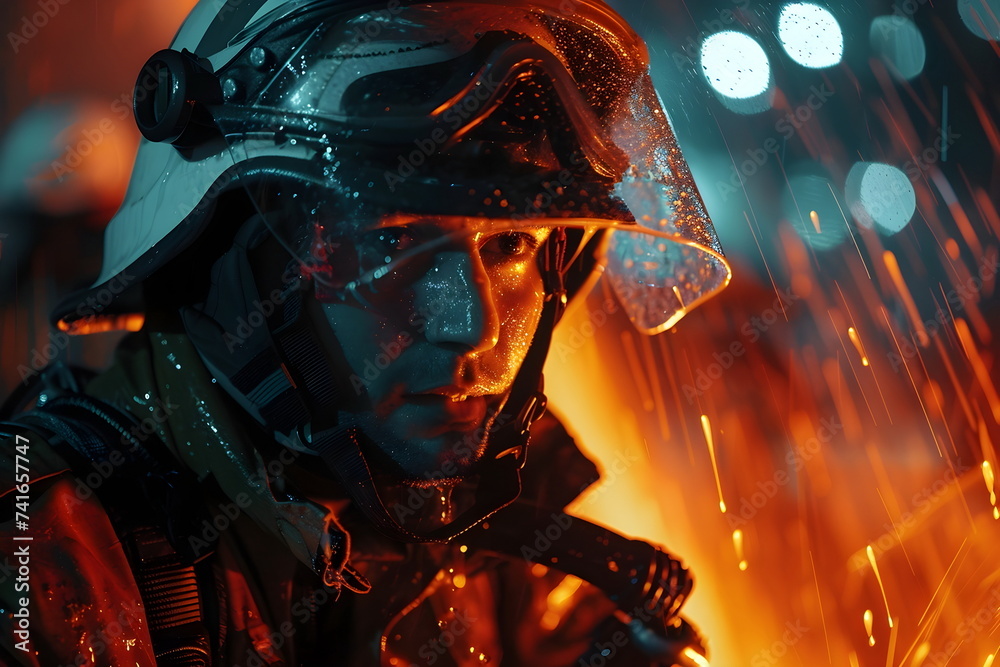 fireman portrait at extinguishing fire Stock Photo | Adobe Stock