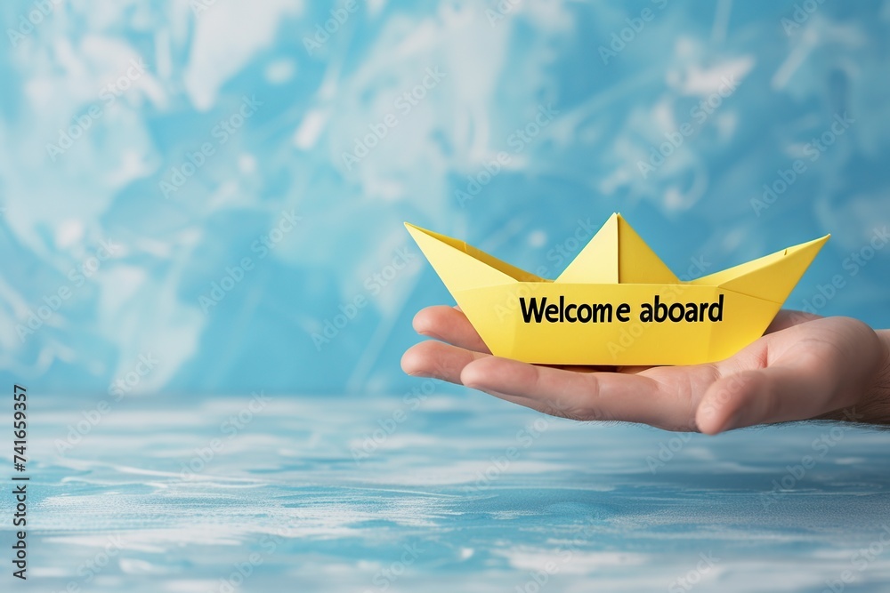 Welcome aboard , word welcoming passengers traveling by sea Stock ...