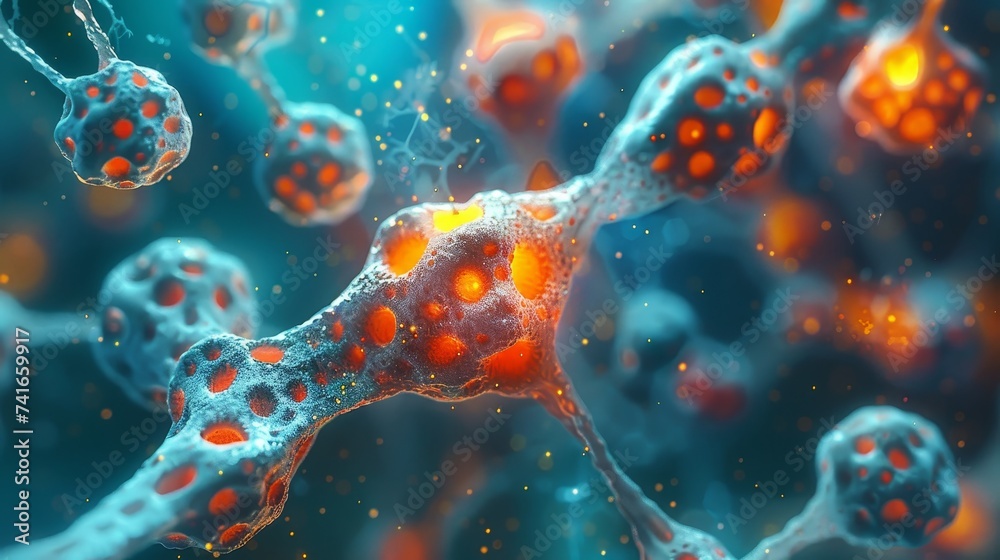 Digital illustration of a neuronal network depicting synaptic ...