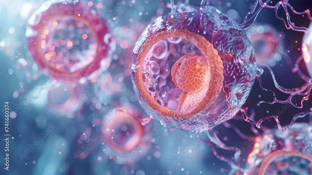 Digital illustration of a lipid nanoparticle delivering mRNA, a ...