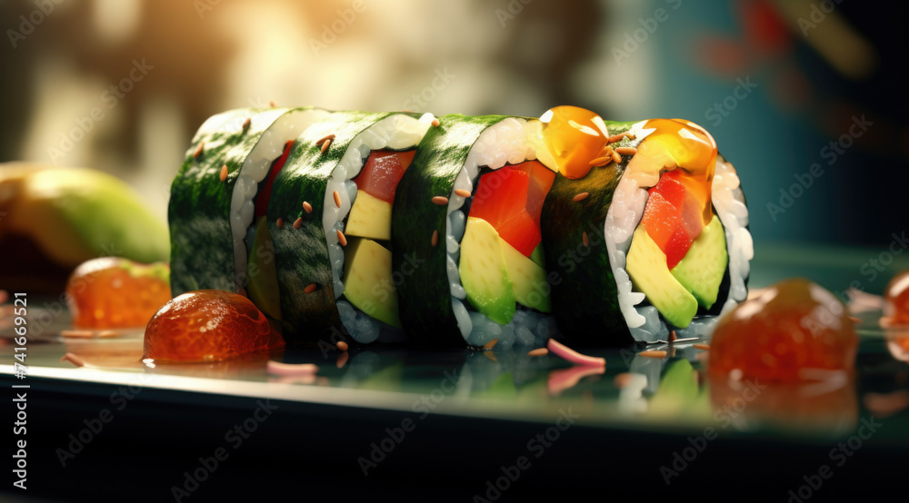 japanese sushi food. Maki ands rolls with tuna, salmon, shrimp, crab ...