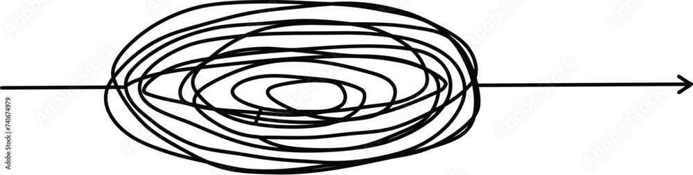 Chaotic line arrow. Doodle chaos simple drawn symbol, confused messy ...