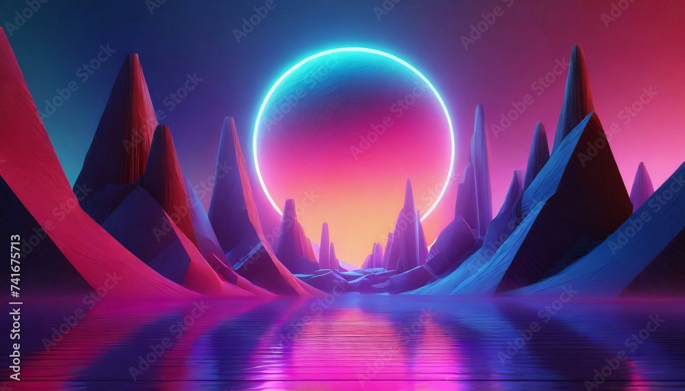 Synthwave retro cyberpunk style landscape background banner or ...