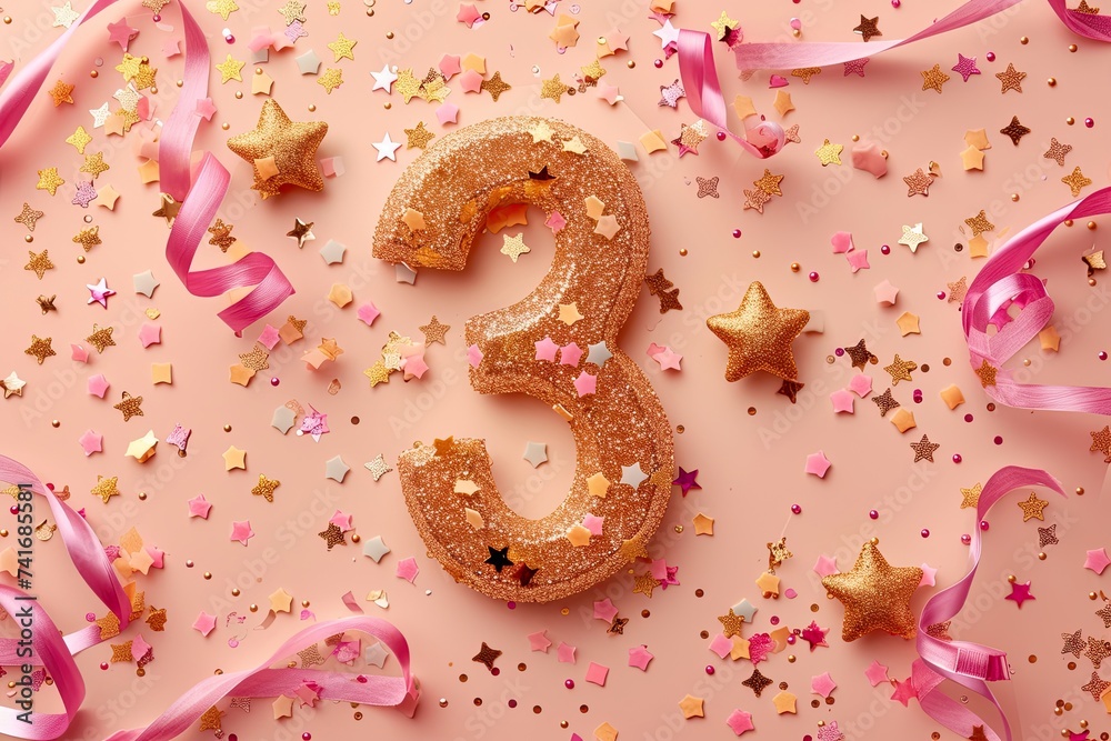 3 Anniversary birthday celebration festive peach color background ...