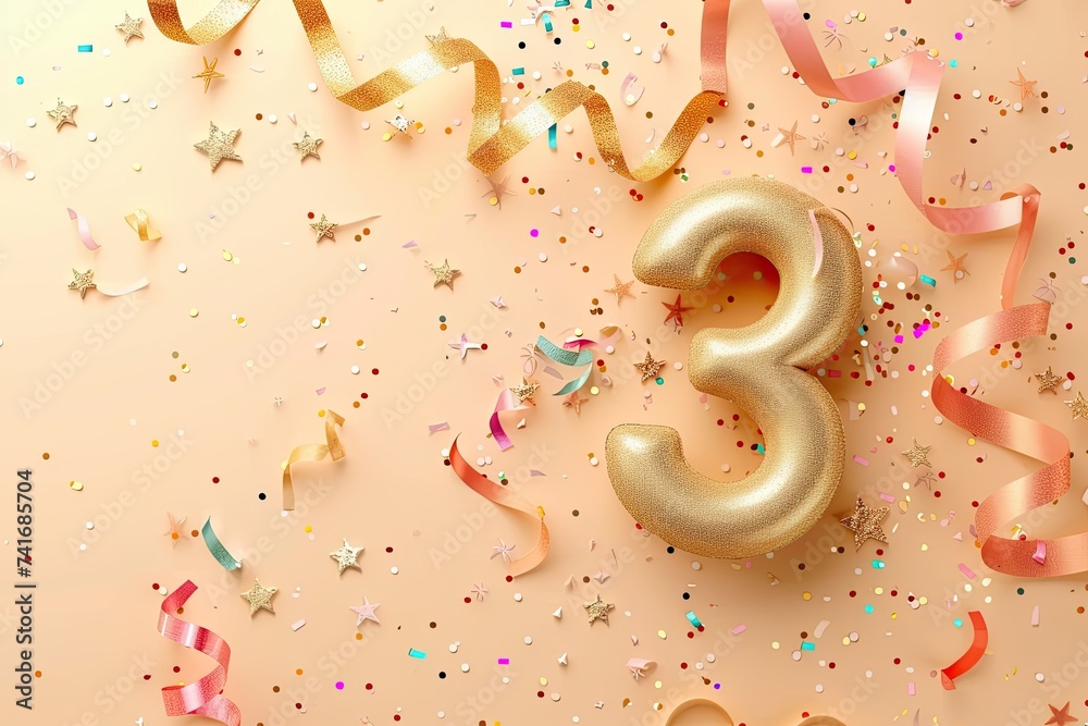 3 Anniversary birthday celebration festive peach color background ...