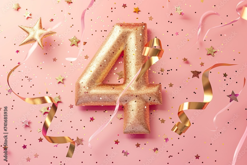 4 Anniversary birthday celebration festive peach color background ...