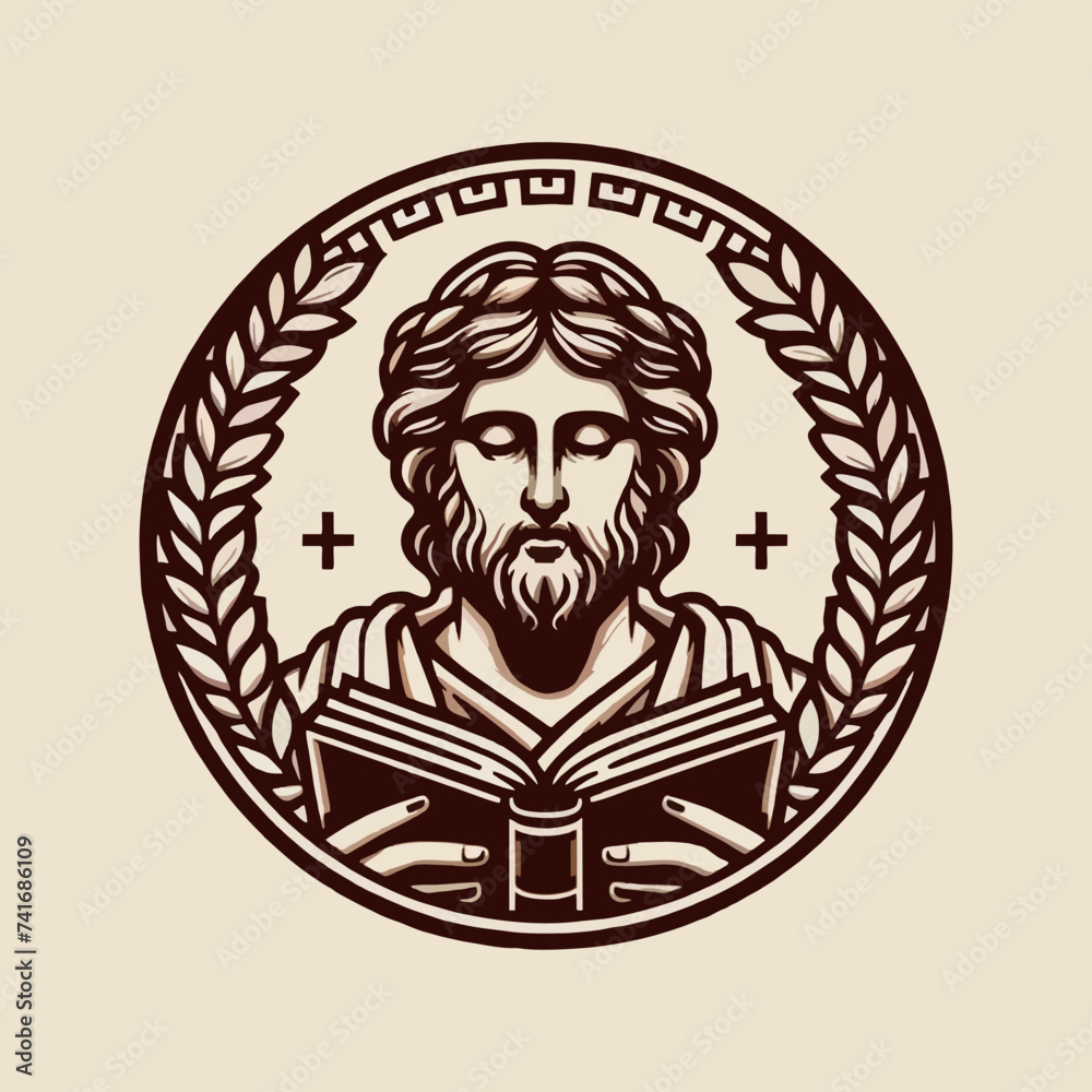 Classic Vintage of Greek God Line Drawing Logo Illustration Stock ...