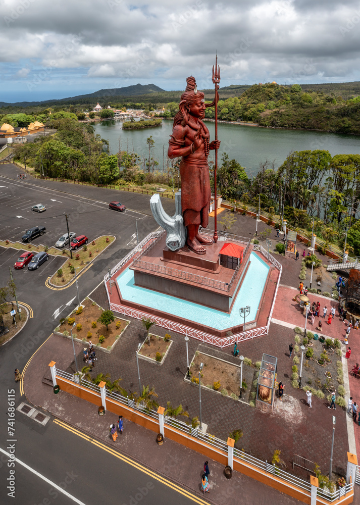 Aerial drone view of the gigantic statue of Lord Shiva Mangal Mahadev ...