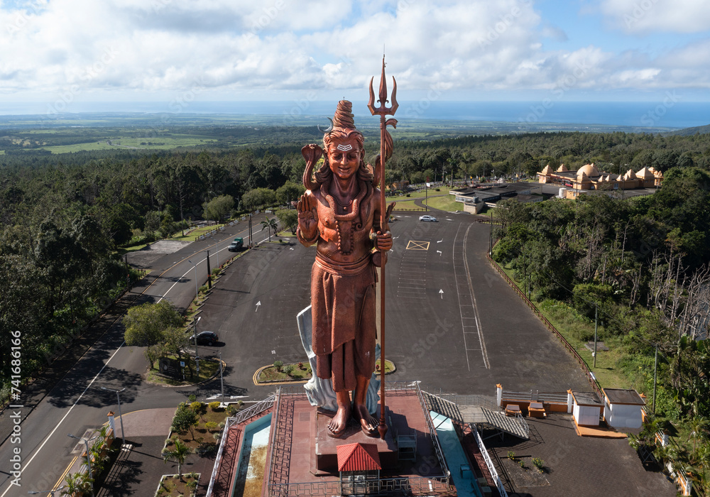 Aerial drone view of the gigantic statue of Lord Shiva Mangal Mahadev ...