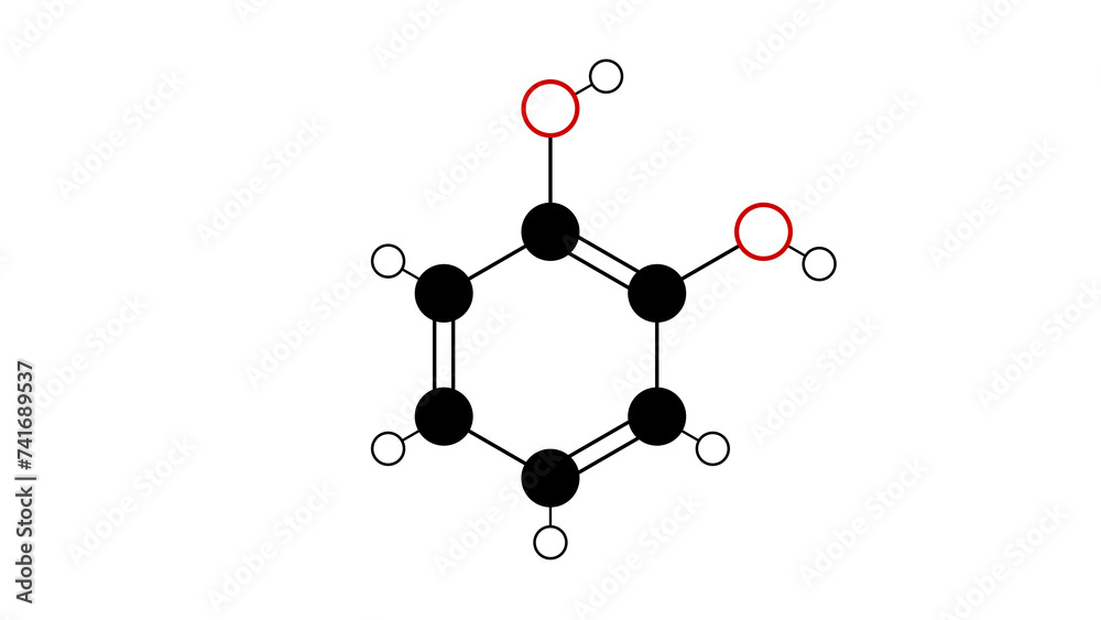 catechol molecule, structural chemical formula, ball-and-stick model ...