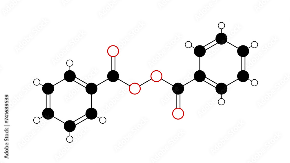 benzoyl peroxide molecule, structural chemical formula, ball-and-stick ...