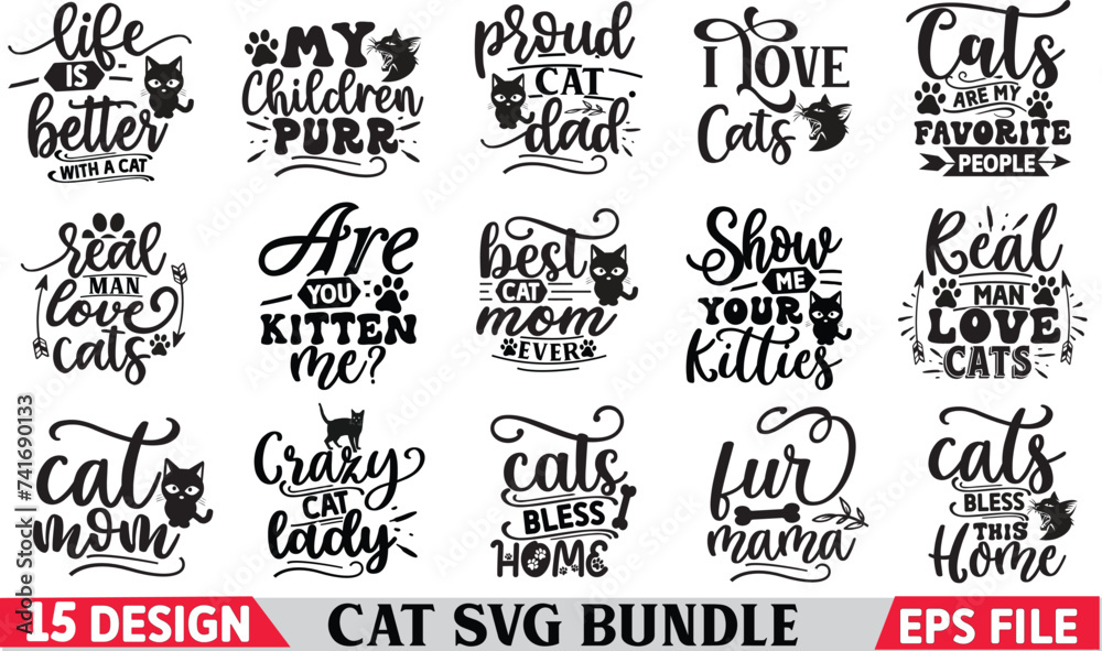 Vetor do Stock: cat svg bundle, cat svg design, Cat Svg,Kitten Svg ...