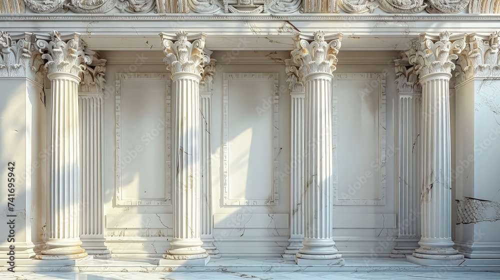 Classic Charm: Greek Temple Pillars Against All-White Backdrop. Stock ...