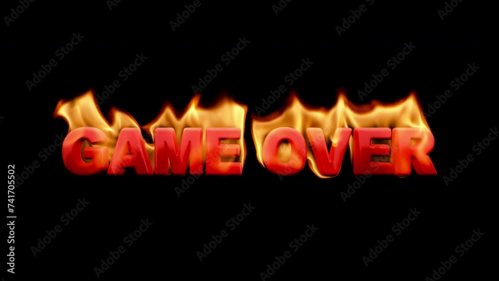 GAME OVER. Bright fiery text on a transparent background. Seamless ...