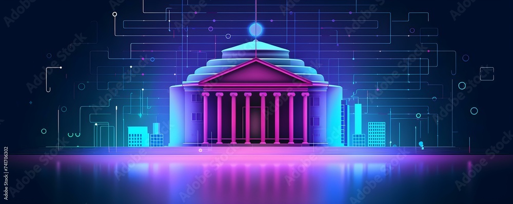 Digital Courthouse icon on pixelated background with space for text or ...