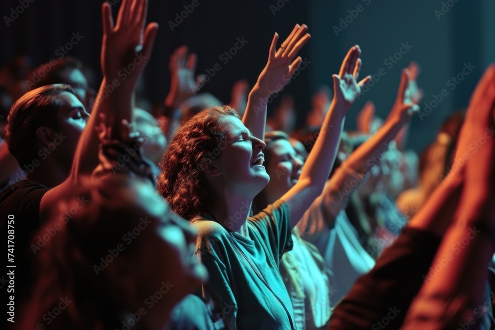 Capturing divine moments: church worship concept Christians, raised ...