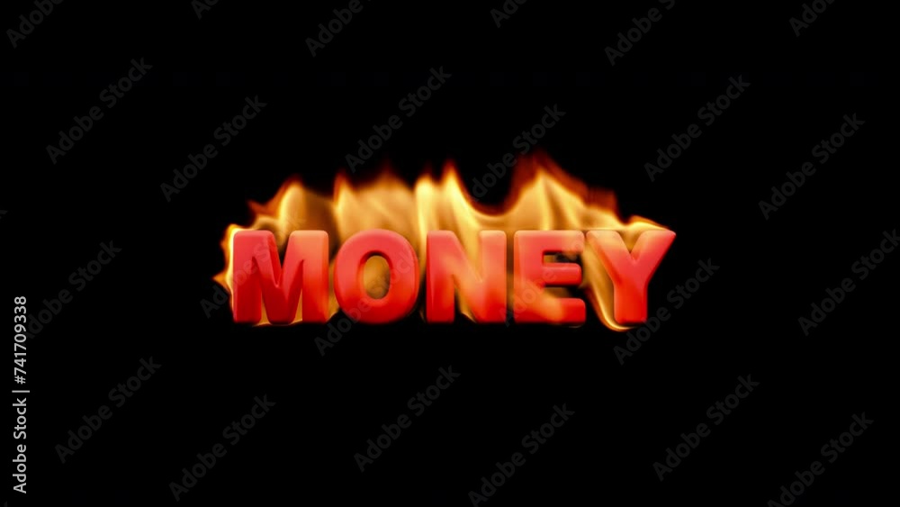 MONEY. Bright fiery text on a transparent background. Seamless looping ...