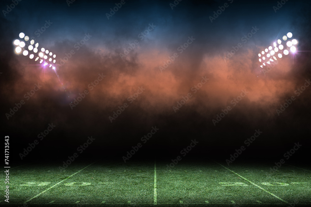 Football field under stadium lights in the night Stock Photo | Adobe Stock