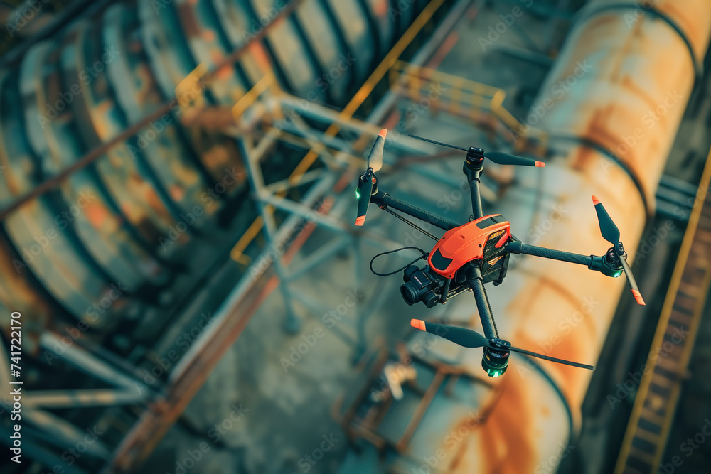 As the drone glided over the factory, it captured the red hue of a ...