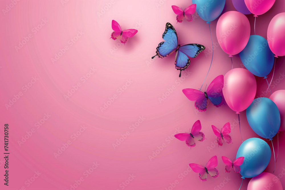 Happy birthday background with butterflies and balloons, right-aligned ...