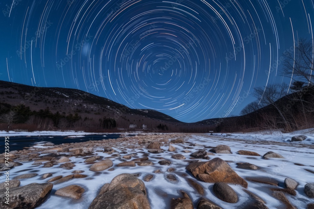 Time-lapse photography, large area circular star trail at dark night ...