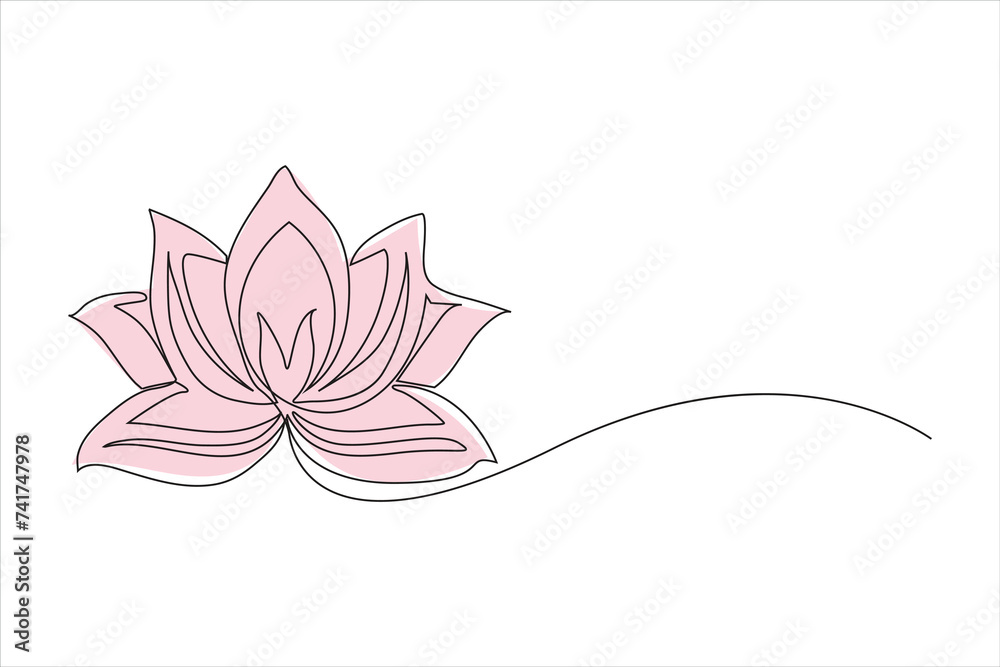 Lotus flower continuous line drawing. One line drawing background ...