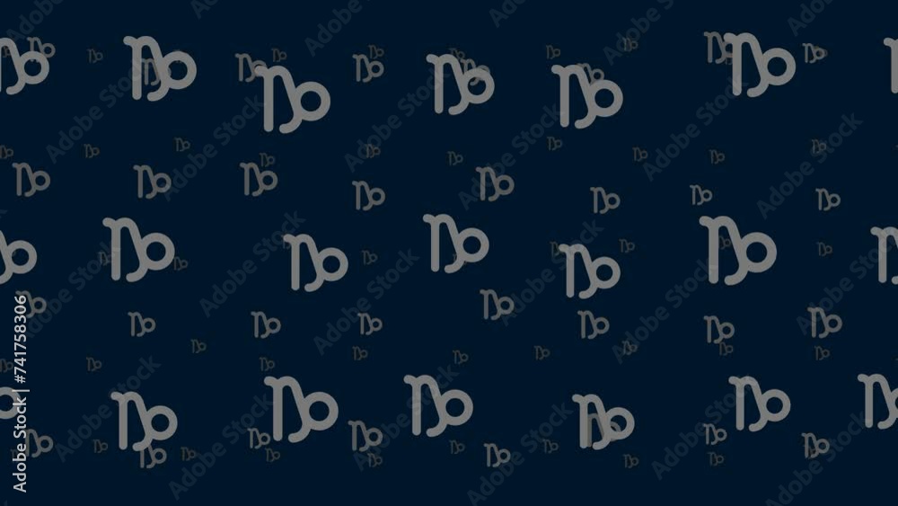 Zodiac capricorn symbols float horizontally from left to right. Parallax fly effect. Floating ...