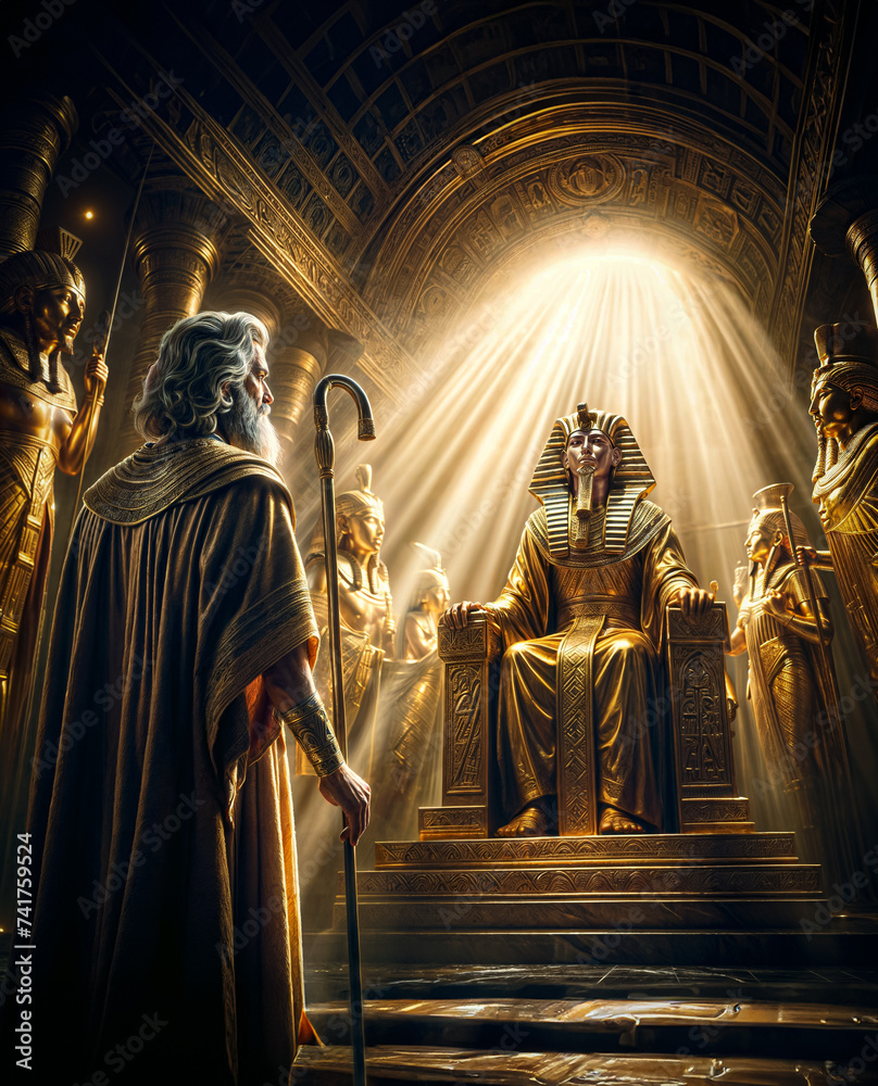 Divine Encounter: Moses Faces Pharaoh in Ancient Egypt Stock Photo ...