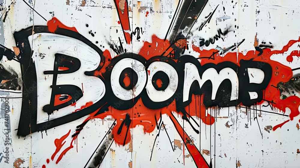 Graffiti Boom Word in Black on White. Urban Art Spray-Painted for Edgy ...
