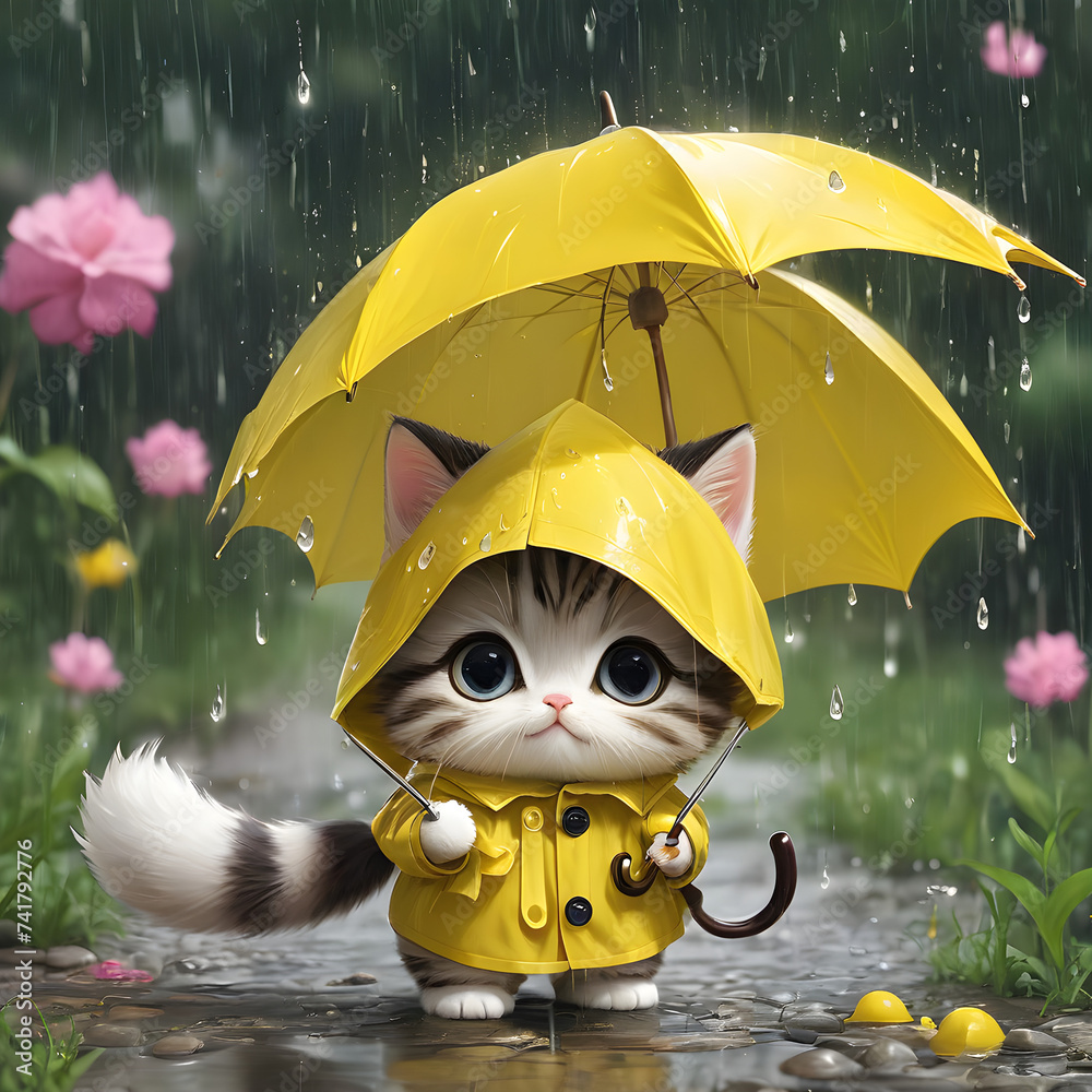 Just imagine the scene: a small, cute baby cat wearing a bright yellow ...