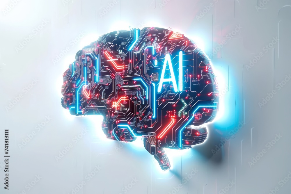 AI Brain Chip neuroprosthesis. Artificial Intelligence brain ct human ...