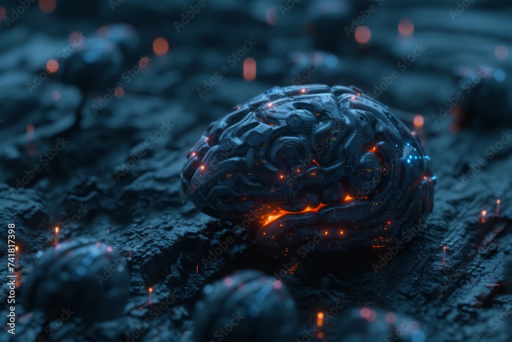 AI Brain Chip brain computer interface system. Artificial Intelligence q learning mind working ...